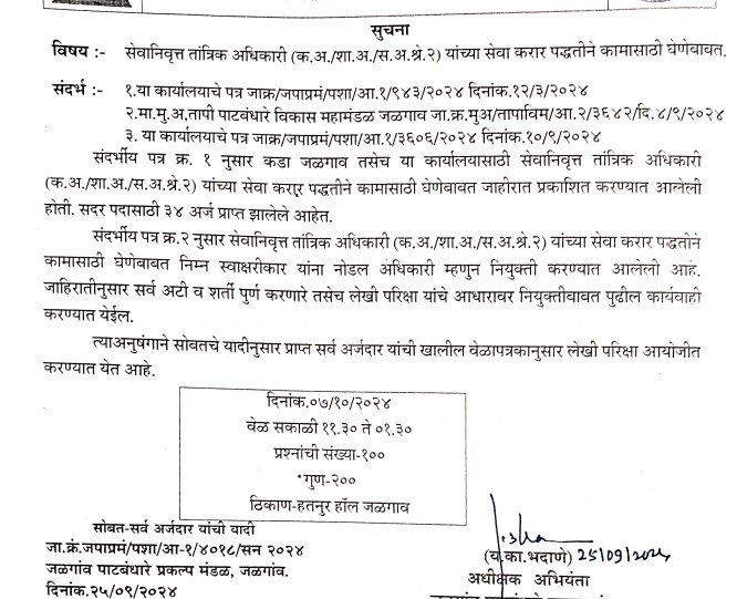 Patbandhare Vibhag Hall Ticket Download । जळगाव पाटबंधारे विभाग भरती ...